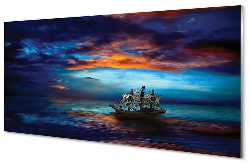 akrylový obraz Zataženo mořská loď večer 140x70 cm