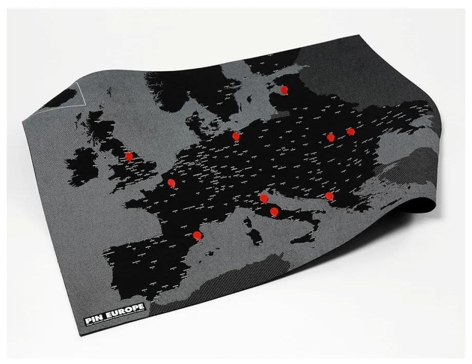 Černá nástěnná mapa Evropy Palomar Pin World, 100 x 80 cm
