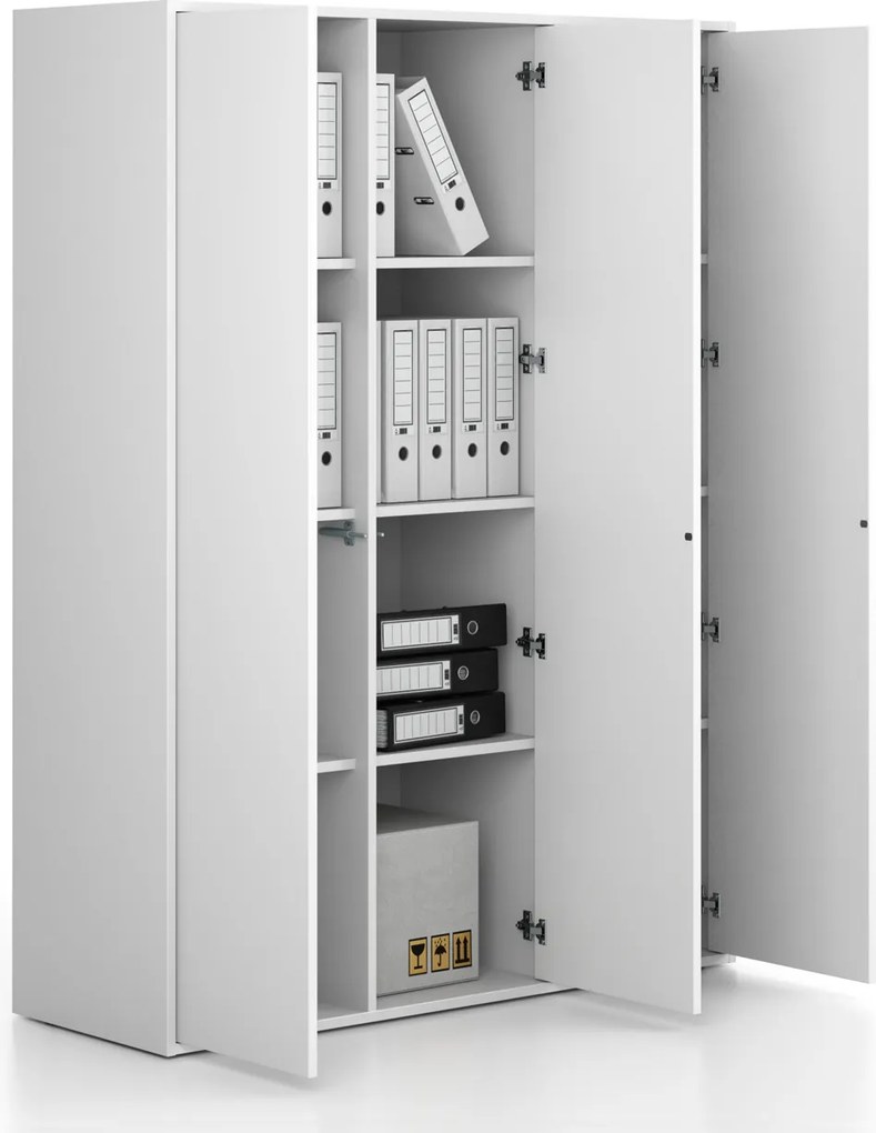 Kancelářská skříň FRAME, 3x dveře, 1299 x 450 x 1735 mm, PUSH-lock, bílá
