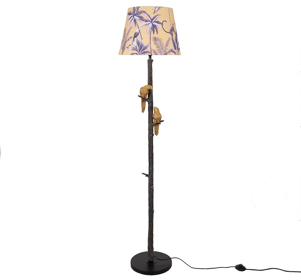 Černá stojací lampa se zlatými papoušky Floral papagai - Ø 37*165 cm/ E27