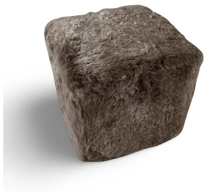 Kožený taburet, ovčí kůže, šedohnědá taupe, barvená kůže, kostka 45