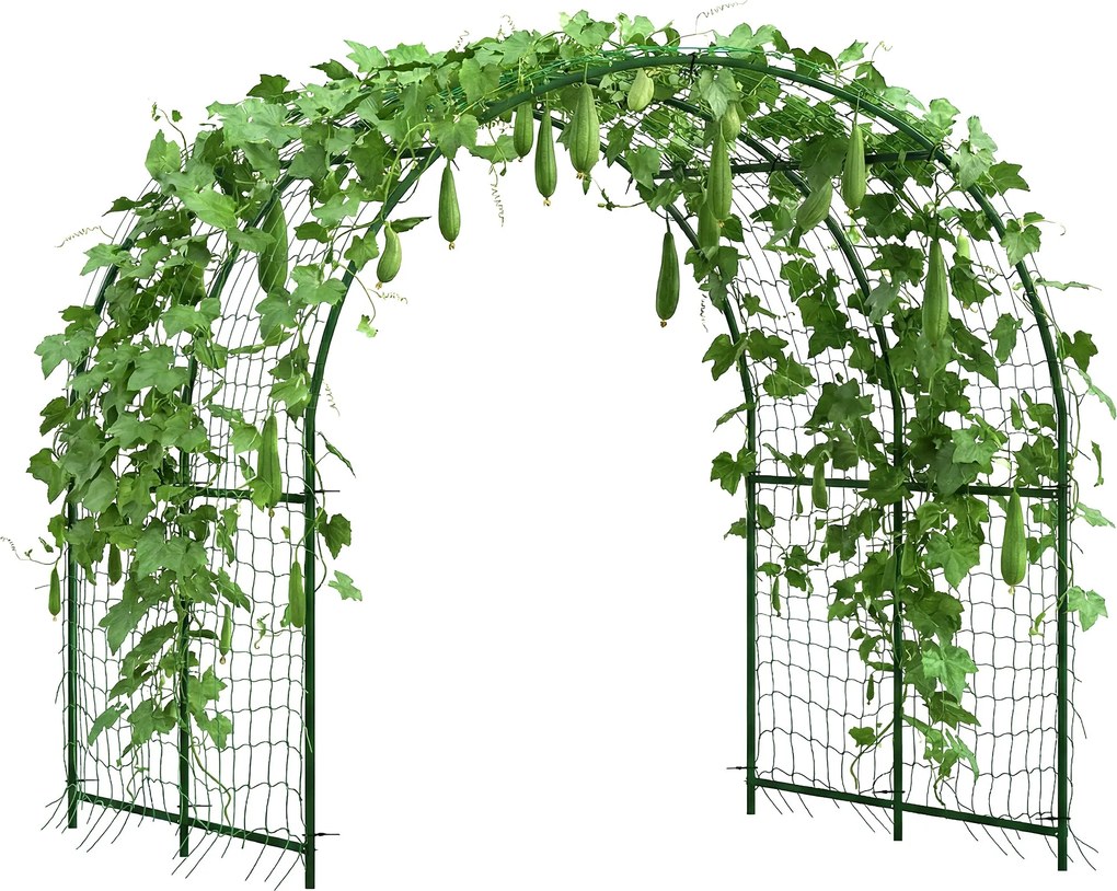 Outsunny zakřivený kovový oblouk odolný proti korozi pro rajčata a popínavé rostliny, 210 × 250 × 216 cm – tmavě zelený | Aosom