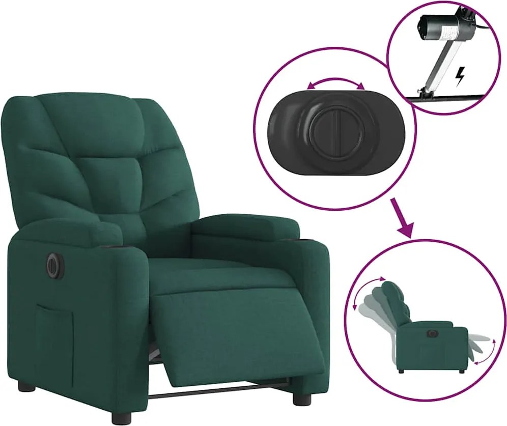Elektrické polohovací křeslo tmavě zelené textil 3204578