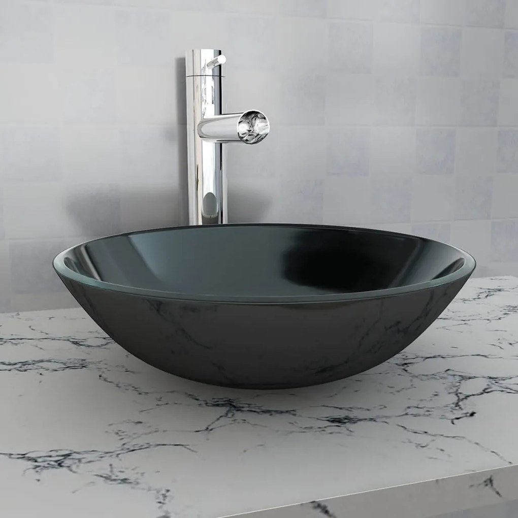 Umyvadlo z tvrzeného skla 42 cm černé 142231