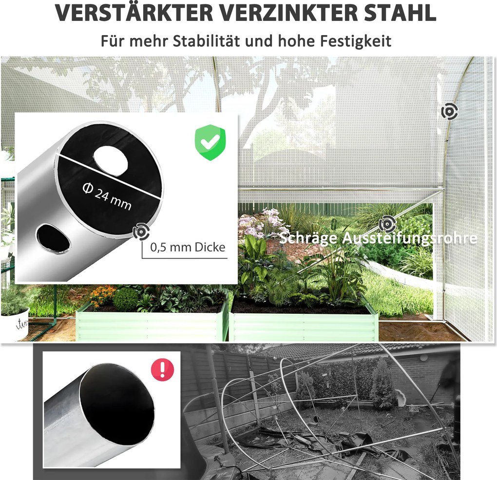 Fóliový skleník Outsunny 3 x 2 x 2 m se 4 okny a dveřmi, rolovací boční stěny, fóliový tunelový skleník na rajčata odolný proti UV záření s pozinkova…