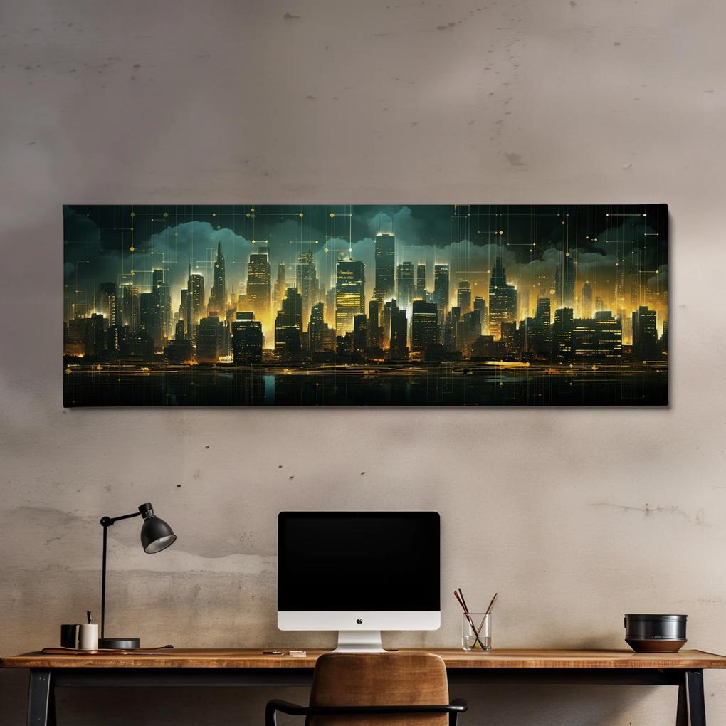Obraz na plátně - Futuristické město - Abstrakce Rozžhavený horizont FeelHappy.cz Velikost obrazu: 90 x 30 cm