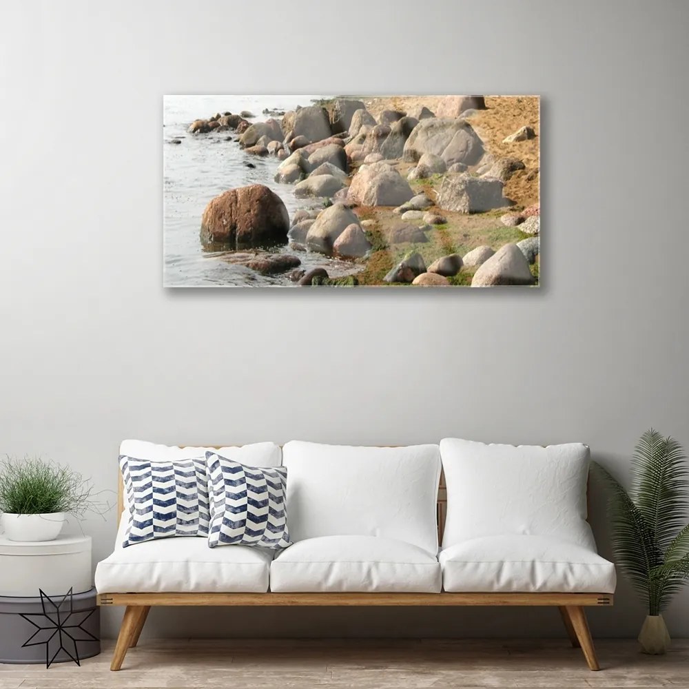 Obraz na skle Kameny Moře Krajina 100x50 cm
