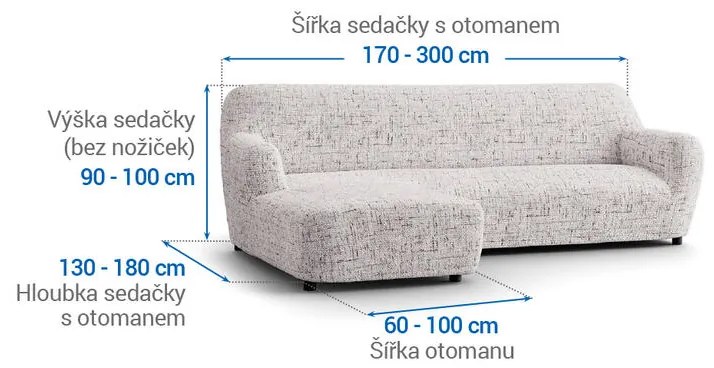 Bielastické potahy VITTORIA smetanová sedačka s otomanem vlevo (š. 170 - 300 cm)