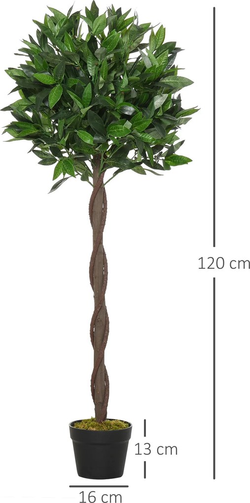 Sada 2 umělých vavřínových stromů Outsunny, 120 cm umělé rostliny v cementových květináčích, interiérové rostliny, umělé rostliny pro interiér a exte…