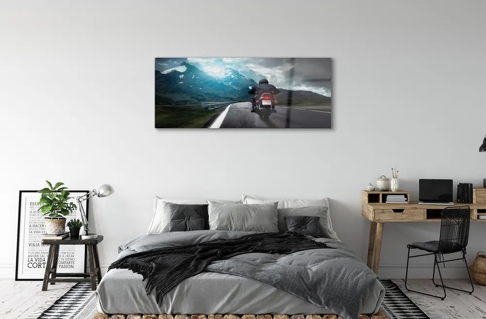 akrylový obraz Motocyklu horské silnici muž nebe 120x60 cm