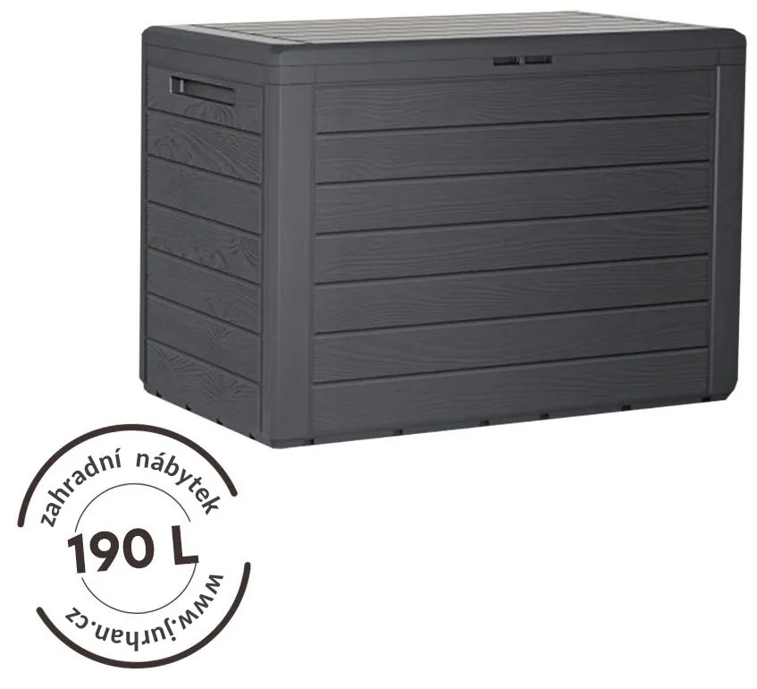 Zahradní úložný box WOODEBOX, 190L, 78x44x55cm, antracitová Prosperplast