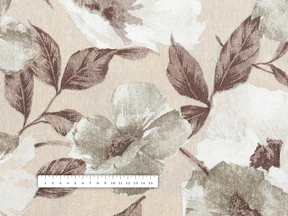 Biante Dekorační povlak na polštář s lemem Porto PRT-011 Hnědo-bílé květy na béžovém 35 x 45 cm