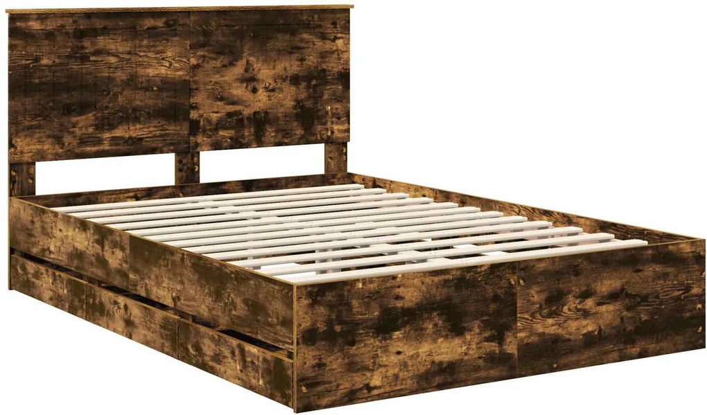 Rám postele s čelo Kouřový dub 135 x 190 cm Inženýrské dřevo 3411128