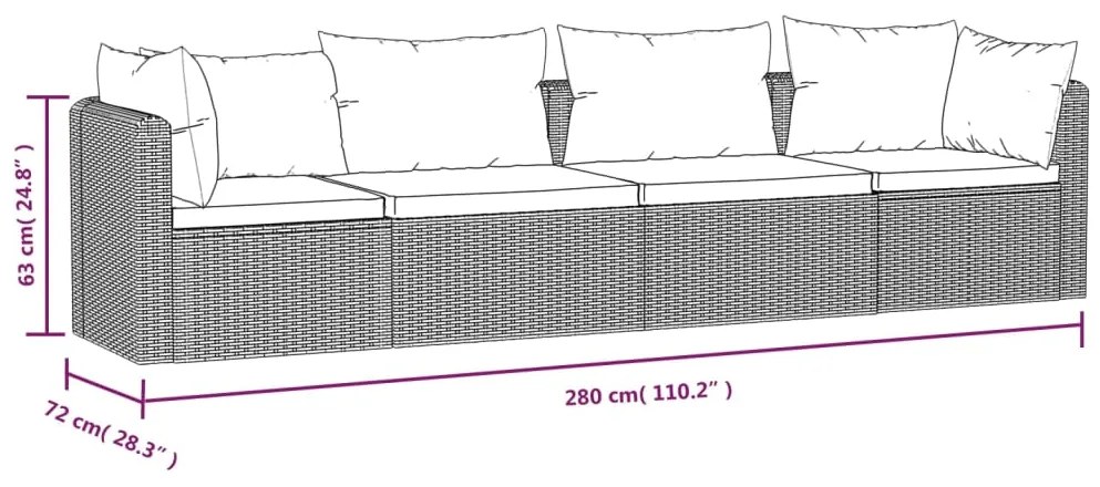vidaXL Marketos 4dílná zahradní sedací souprava s poduškami polyratan černá