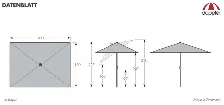 Slunečník se středovou nohou Doppler ACTIVE 200 x 120 cm - terakota (cihlová)