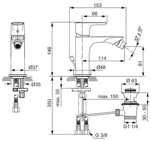 Ideal Standard Connect Air Baterie bidetová s odtokovou garniturou A7030AA