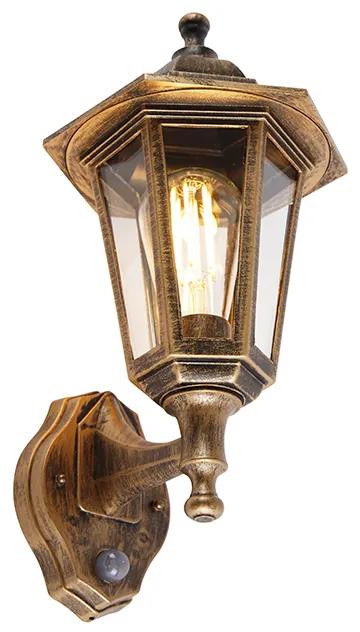 Klasické venkovní nástěnné svítidlo starožitné zlaté s pohybovým senzorem - New Haven