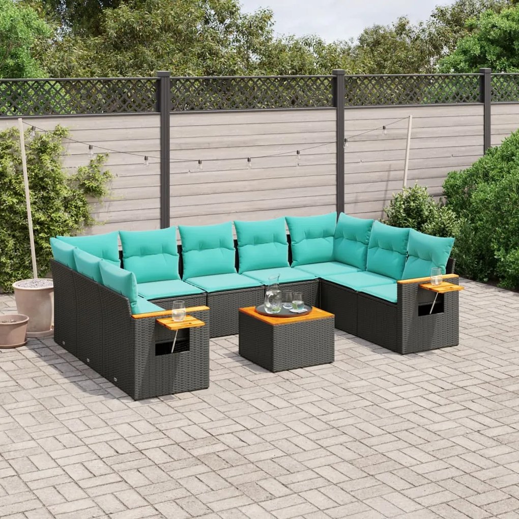 10dílná zahradní sedací souprava s poduškami černá polyratan 3227121