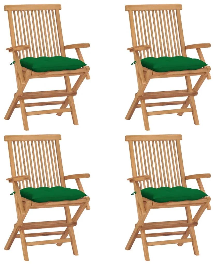 3065637 vidaXL Zahradní židle se zelenými poduškami 4 ks masivní teak