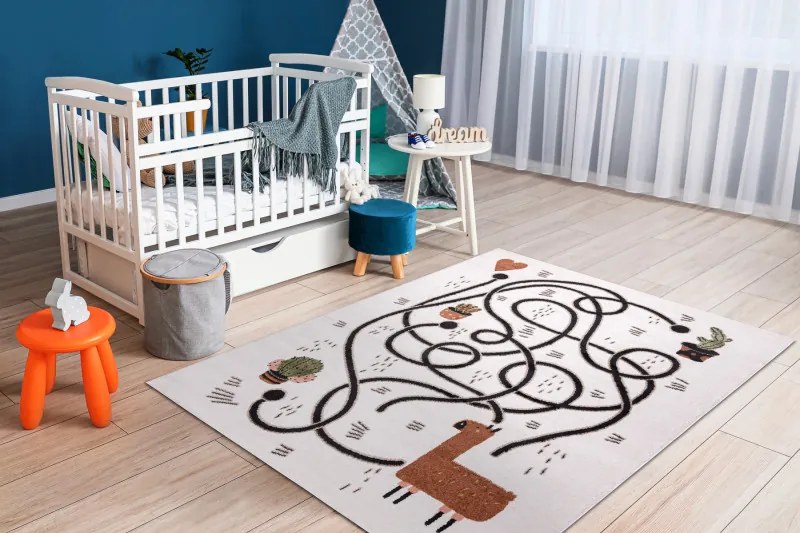 Dywany Łuszczów, Dětský kusový koberec Fun Game llama cream, 180x270, bílá, dětský pokoj