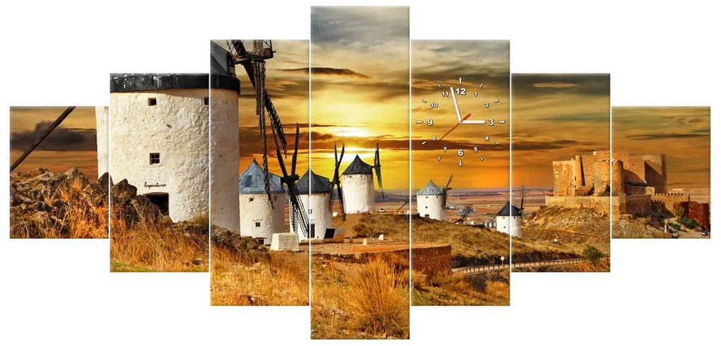 Gario Obraz s hodinami Větrné mlýny ve Španělsku - 7 dílný Rozměry: 210 x 100 cm