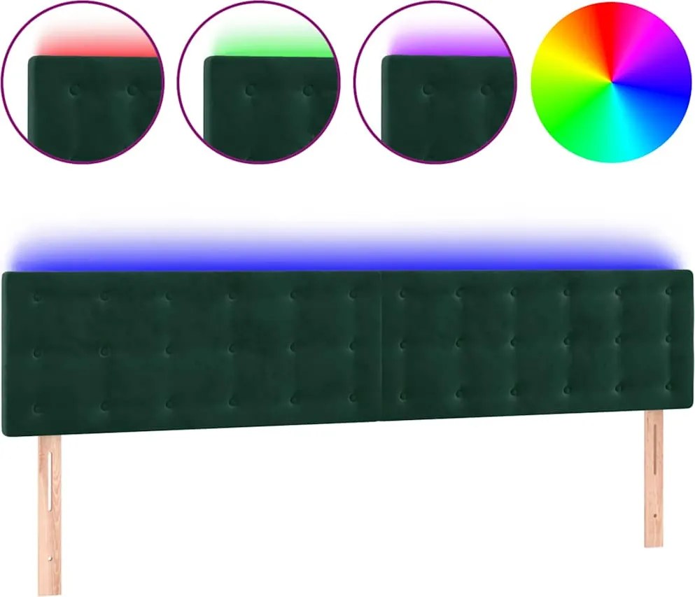 Čelo postele s LED tmavě zelené 200x5x78/88 cm samet 3122115
