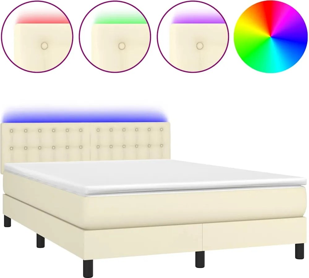 Box spring postel s matrací a LED krémová 140x190 cm umělá kůže 3134221
