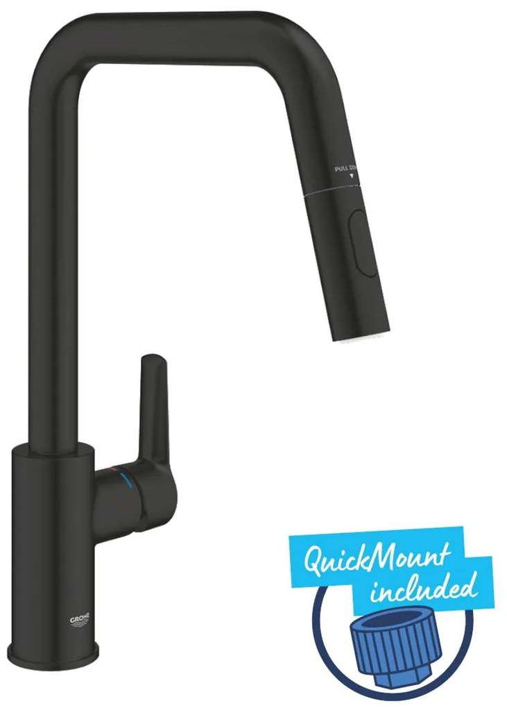Grohe QuickFix Start - Dřezová baterie s výsuvnou sprškou, matná černá 306312430