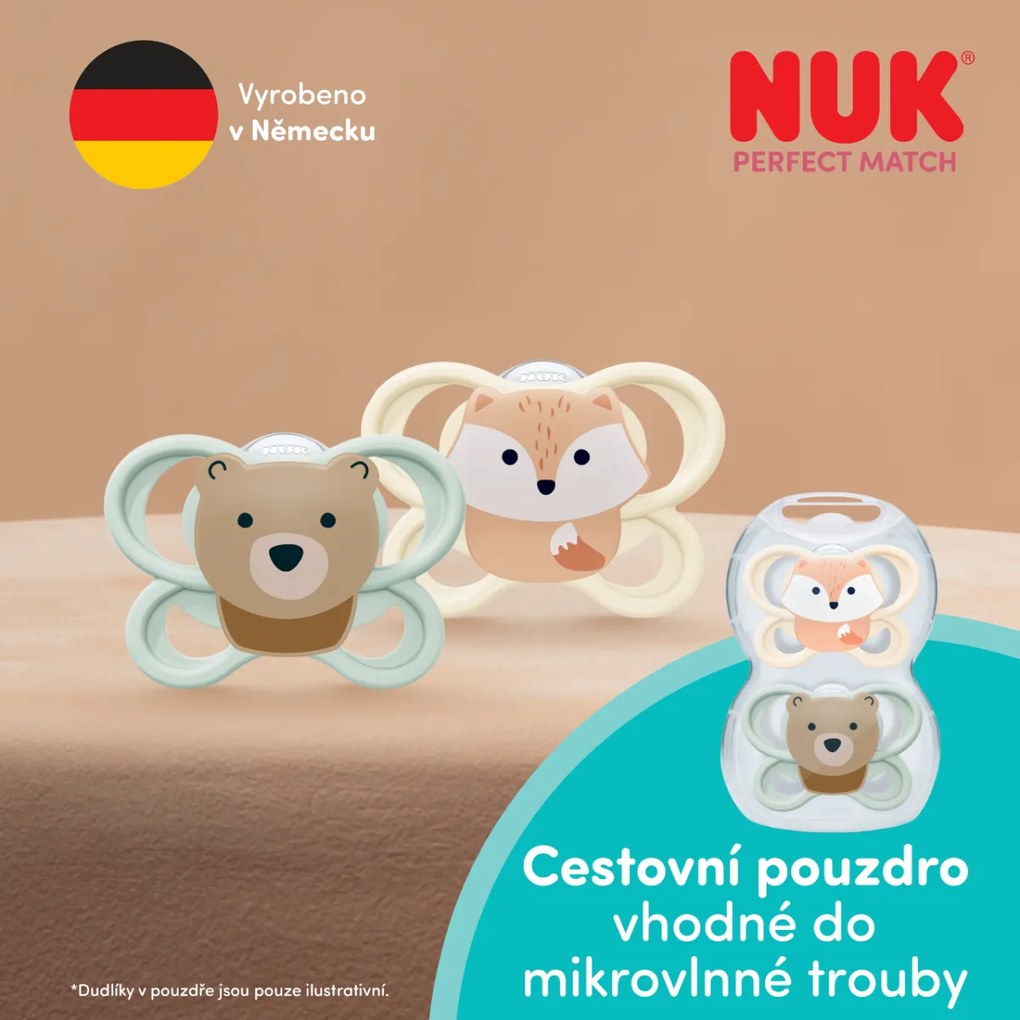 NUK Dudlík Perfect Match Air Fox/Bear 0-2 m 2 ks box