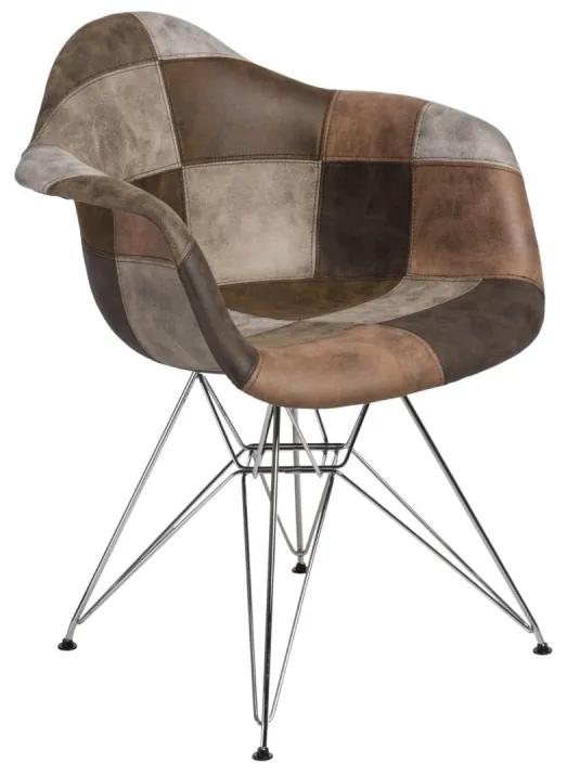Designová židle DAR čalouněná, patchwork béžová/hnědá