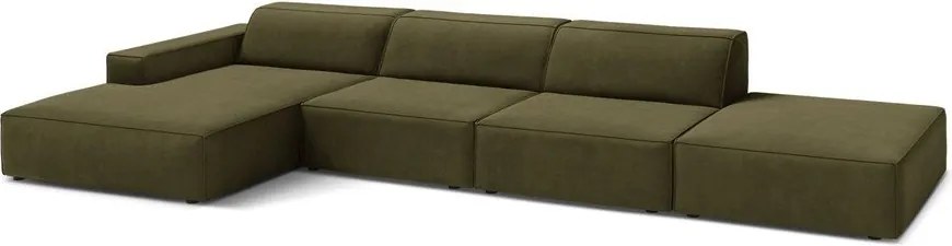 Khaki sametová modulární rohová pohovka (levý roh/s lenoškou) Jodie – Micadoni
