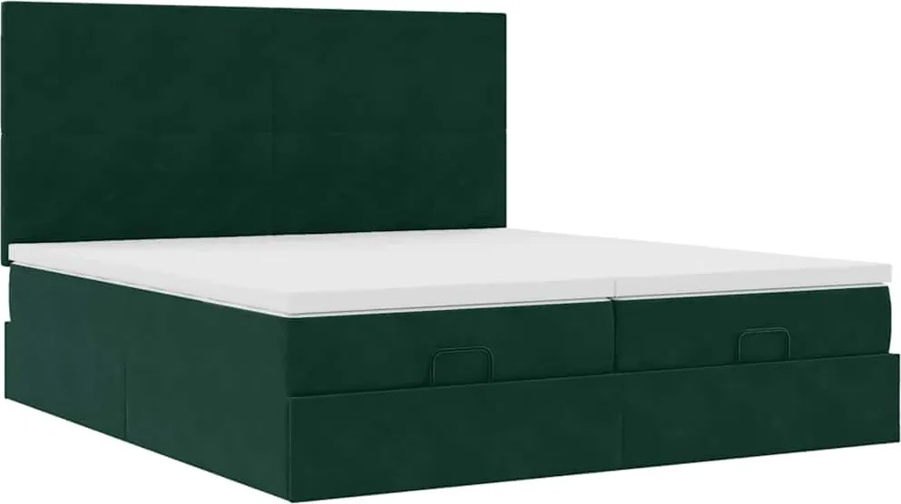 Osmanský rám postele s matrací tmavě zelená 200x200cm samet 3314612