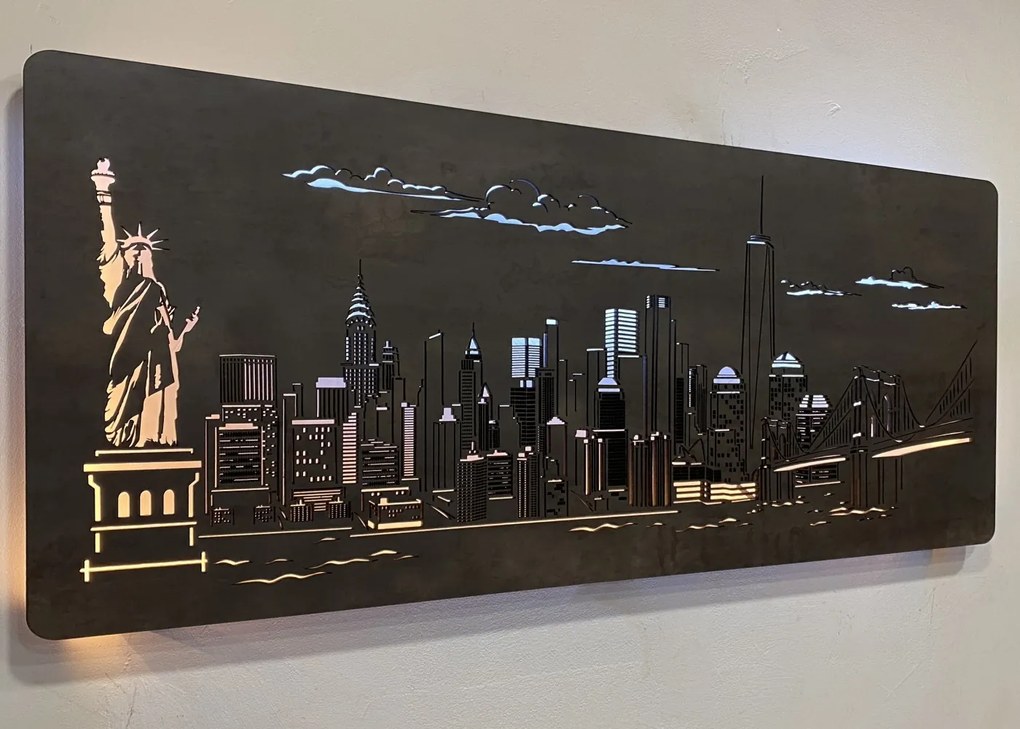 Li-Go "New York" světelný obraz s baterií 120x50cm varianta: ovládání na obraze bez dálkového ovladače, provedení: dub