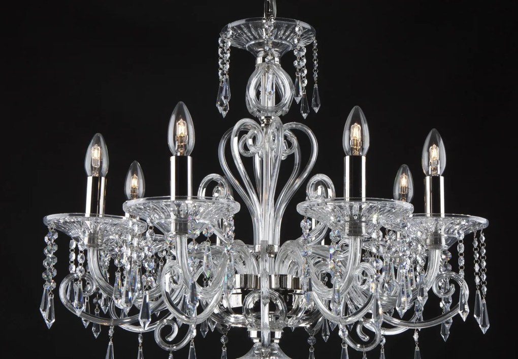 Stříbrný křišťálový lustr s 8 rameny ve stylu Baccarat