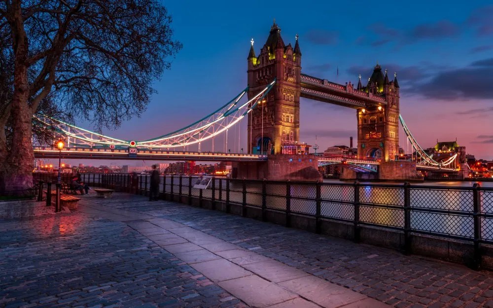 Vícedílný obraz Tower Bridge V Londýně Při Západu Slunce Nedostatek Nedostatek Přírodní plátno 240x150