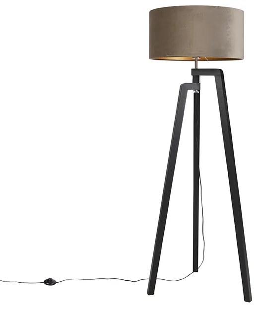 Stojací lampa trojnožka černá s hnědým odstínem a zlatem 50 cm - Puros