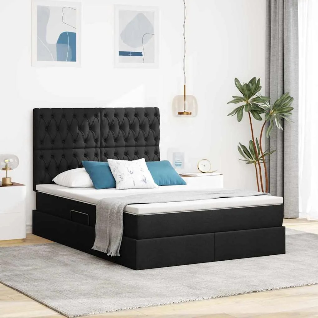 Postel s úložným prostorem a matrací Černá 140 x 200 cm textil 3371849