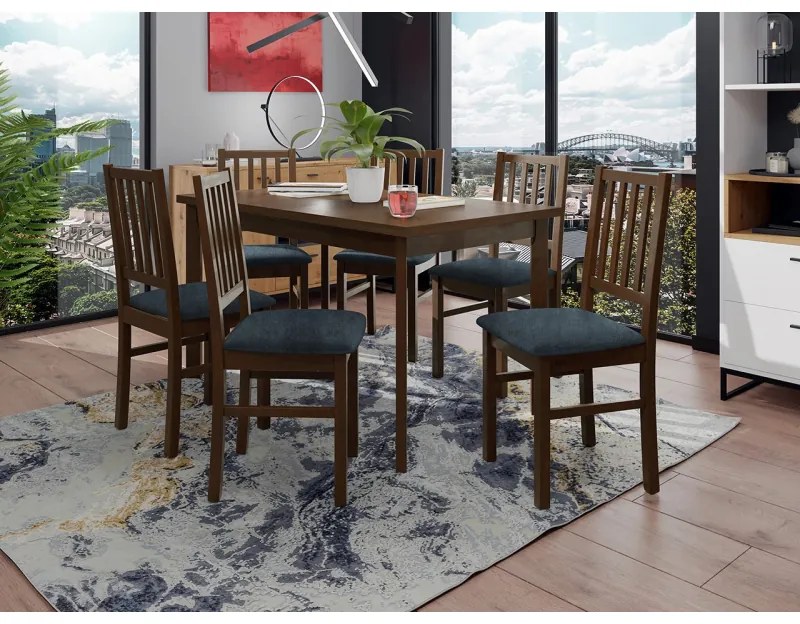 Rozkládací jídelní stůl se 6 židlemi AL15, Barva dřeva: bílá-L, Potah: Hygge D91