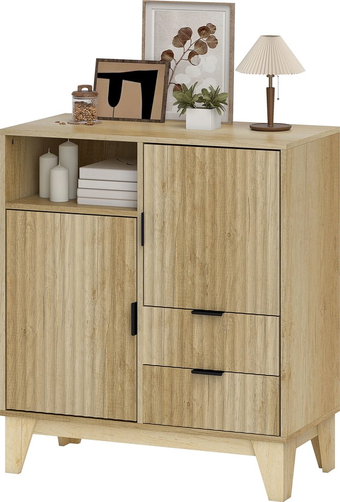 HOMCOM komoda se 2 dveřmi a 2 zásuvkami, Soft-Close, 80×40×90 cm, vzhled přírodního dřeva