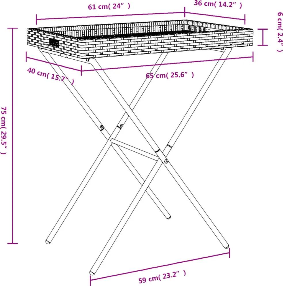vidaXL Skládací stůl s podnosem 65 x 40 x 75 cm polyratan [365130] Barva: Černá