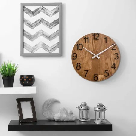 Luxusní dubové nástěnné hodiny s 3D číslicemi | SENTOP MAS016-OSMO-3072-heads-silver