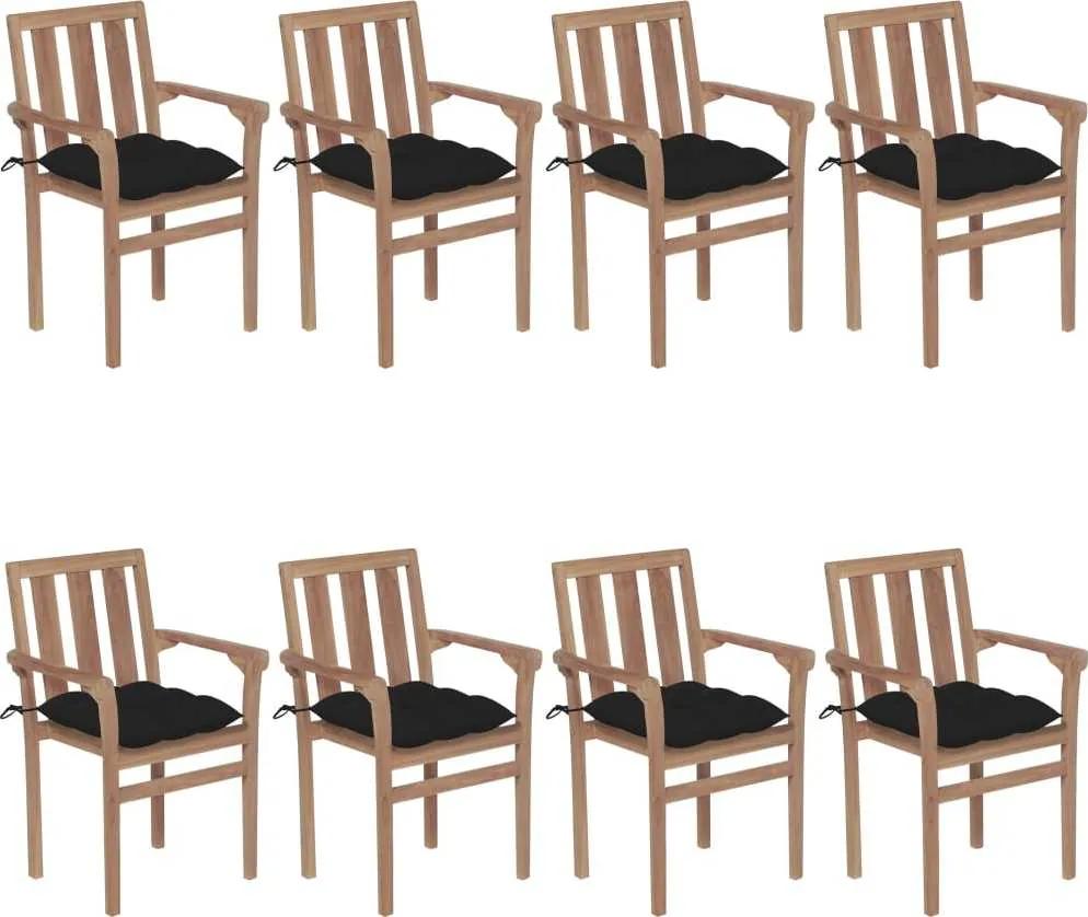 vidaXL Stohovatelné zahradní židle s poduškami 8 ks masivní teak [3073450] Barva: antracitová