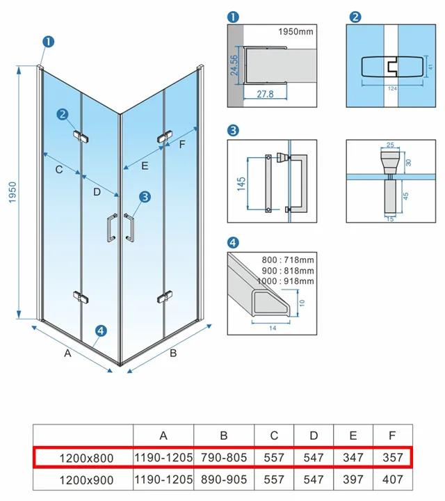 BPS-koupelny Obdélníkový sprchový kout HYD-OK12D 120x80 zlatá/transparent