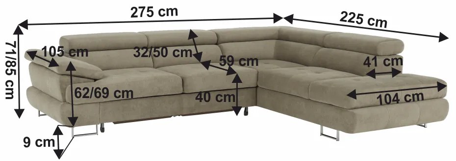 Kondela Sedací souprava s úložným prostorem, světle hnědý melír, látka, pravá, BUTON R
