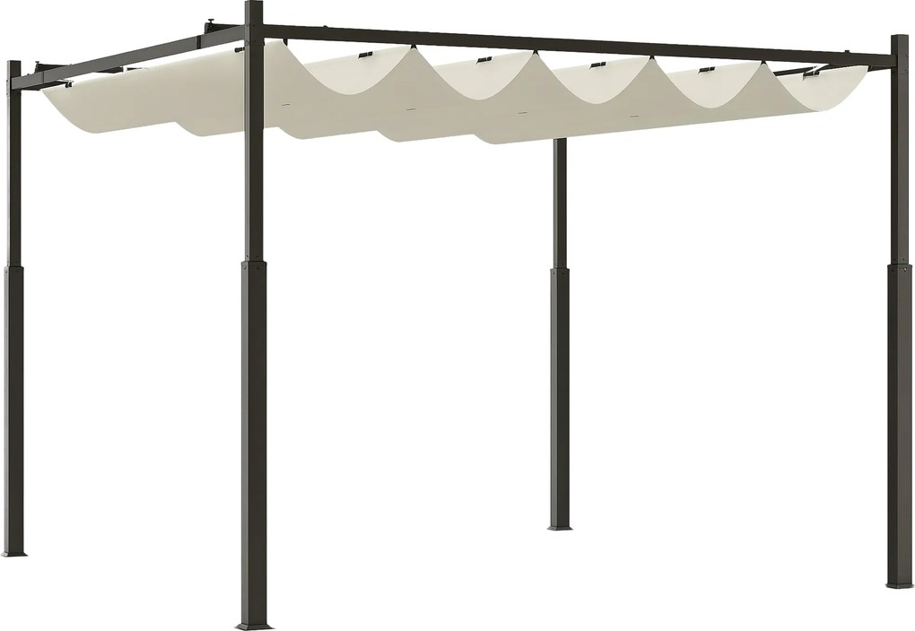 Outsunny Pergola Garáž 3x3 m s voděodolnou skládací střechou, Pergola pro zahradní terasu, balkon, verandu, patio, bazén, venkovní použití, kovová kon