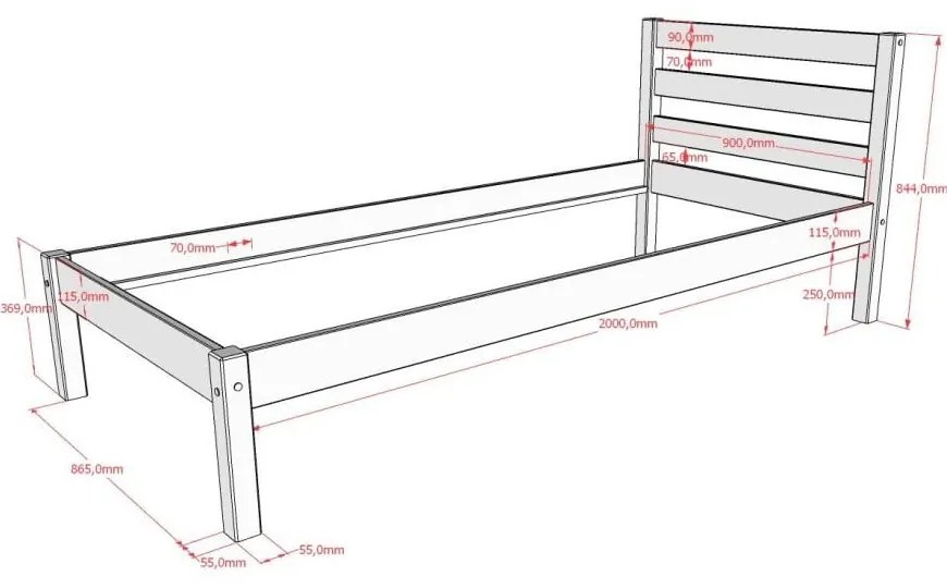 Bílá dětská postel z borovicového dřeva bez roštu 90x200 cm Pino – Vipack