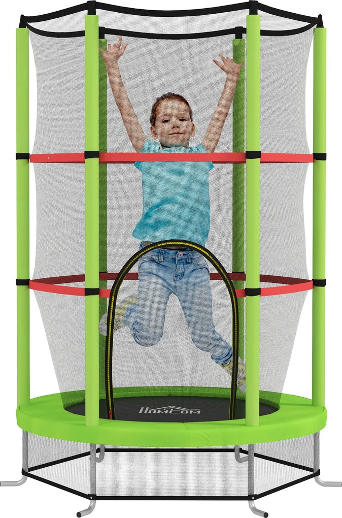 HOMCOM Dětská trampolína Ø140x190 cm pro děti 3-6 let se bezpečnostní sítí, 45 kg nosnost, interiérová zelená
