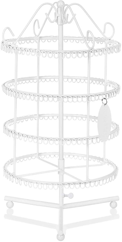Kruhový stojan na šperky bez podstavce, 4 patra, kovový, bílý