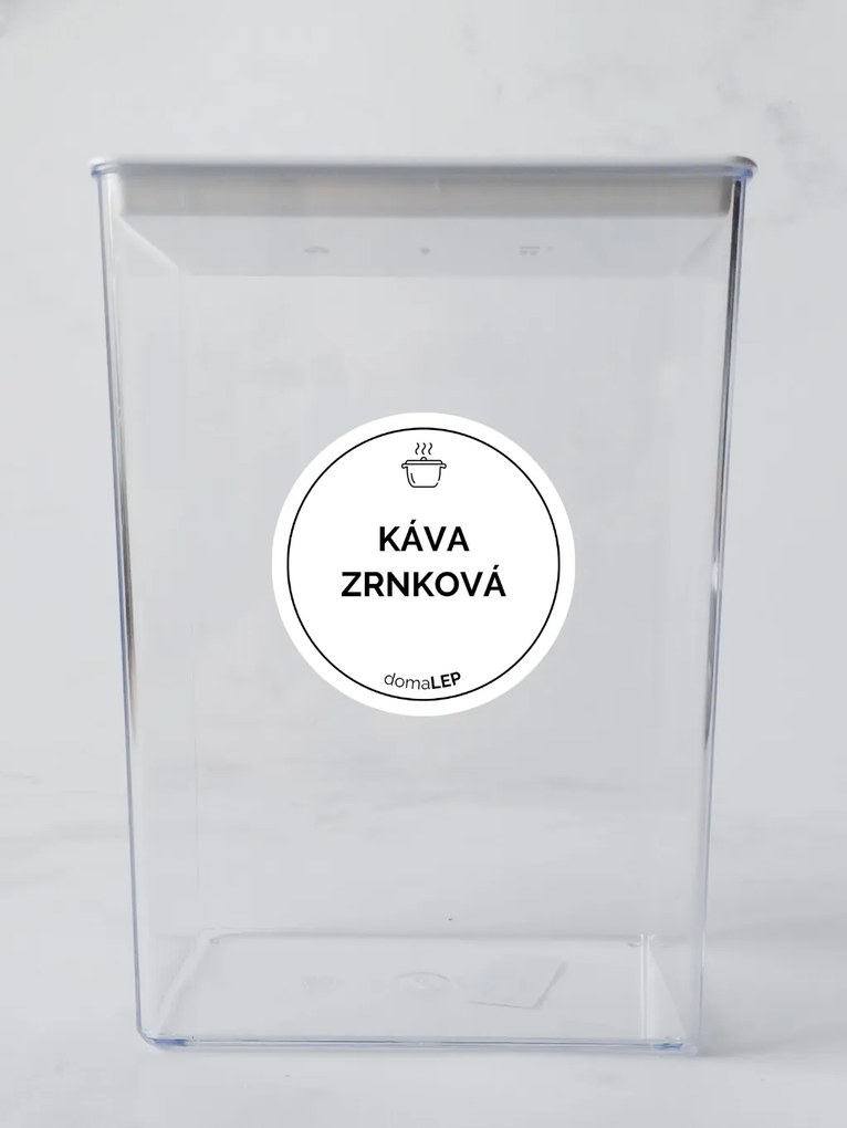 KÁVA ZRNKOVÁ – bílá samolepka na dózu, tučné písmo, 5 cm | DomaLEP