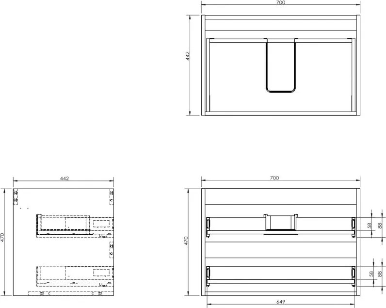 Mexen Box-A, závěsná skříňka 70 cm, 2 zásuvky, grafitová matná, 91AX0-0700-470-2-66